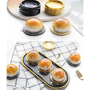 Fengirl 100 Set Clear Plastic Mini Cupcake Boxes Muffin Pod Dome Muffin Single Container Box for Chocolate Covered Cookies, Muffins, Mooncakes and Other Mini Desserts (Black, Gold)