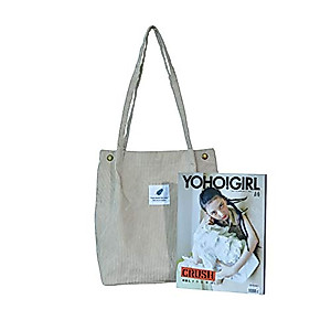 MODANA Corduroy Tote Shopping Bag with Interior Pocket, Reusable Washable and Ecofriendly, Perfect Totes for Shopping Travelling School and So on (Beige)
