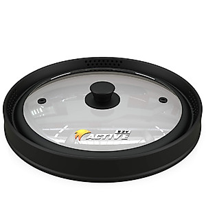 Ezy Active Collapsible Microwave Cover for Food - Silicone and Glass Splatter Guard Lid for 6-12 inch Plates & Bowls, Dishwasher Safe, Heat Resistant, BPA-Free, Black