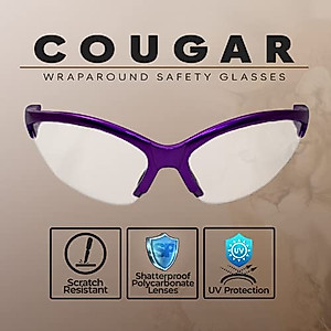 Global Vision Cougar Safety Glasses Nurses Dental Assistant Glasses Shooting Glasses for Women Men Clear Lens (Purple)