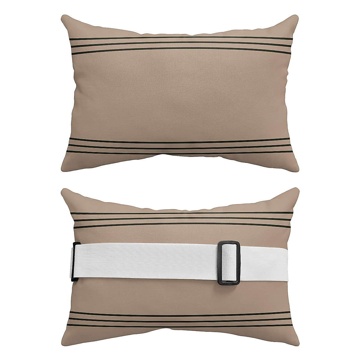 Chaise Lounge Head Resting Pillows, Retro Brown Beckground Dark Green Stripes Outdoor Chaise Pillows, Waterproof Patio Furniture Pillows with Insert and Adjustable Elastic Stripe for Beach Chair
