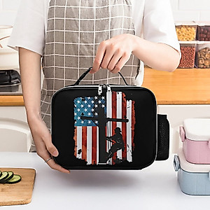 Lineman American Flag Electric Cable Lineman Insulated Lunch Tote Bag Durable Lunch Box Container with Detachable Buckled Handle for Office Work Picnic Travel