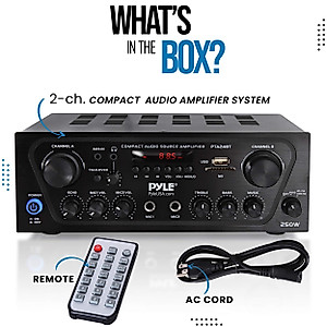 Pyle -Upgraded- 2 Channel Karaoke Home Audio Amplifier w/Bluetooth for Streaming, AUX-in, USB, 2 Microphone Input w/Echo Effect, Talkover for PA, Compact Footprint, Black
