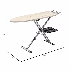 Rowenta Pro Compact Ironing Board with Hanger Rack 18 x 54 Inches Space Saving, Folding, 4 Legs IB9100,Beige