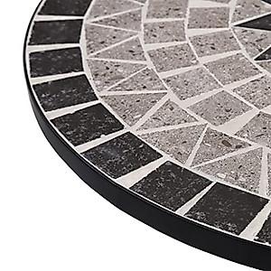 VanTook Outdoor Table Mosaic Patio Table, 24" Round End Table Patio Side Table Small Plant Stand Balcony Coffee Table Porch Indoor Ceramic Top, Gray