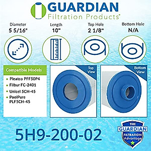 Guardian Filtration Products Spa Filter Cartridge 5H9-200-02 Two-Pack Replacement for Pleatco: PFF50P4 Unicel: 5CH-45 Filbur: FC-2401 Freeflo, Freeflow, AquaTerra Spas