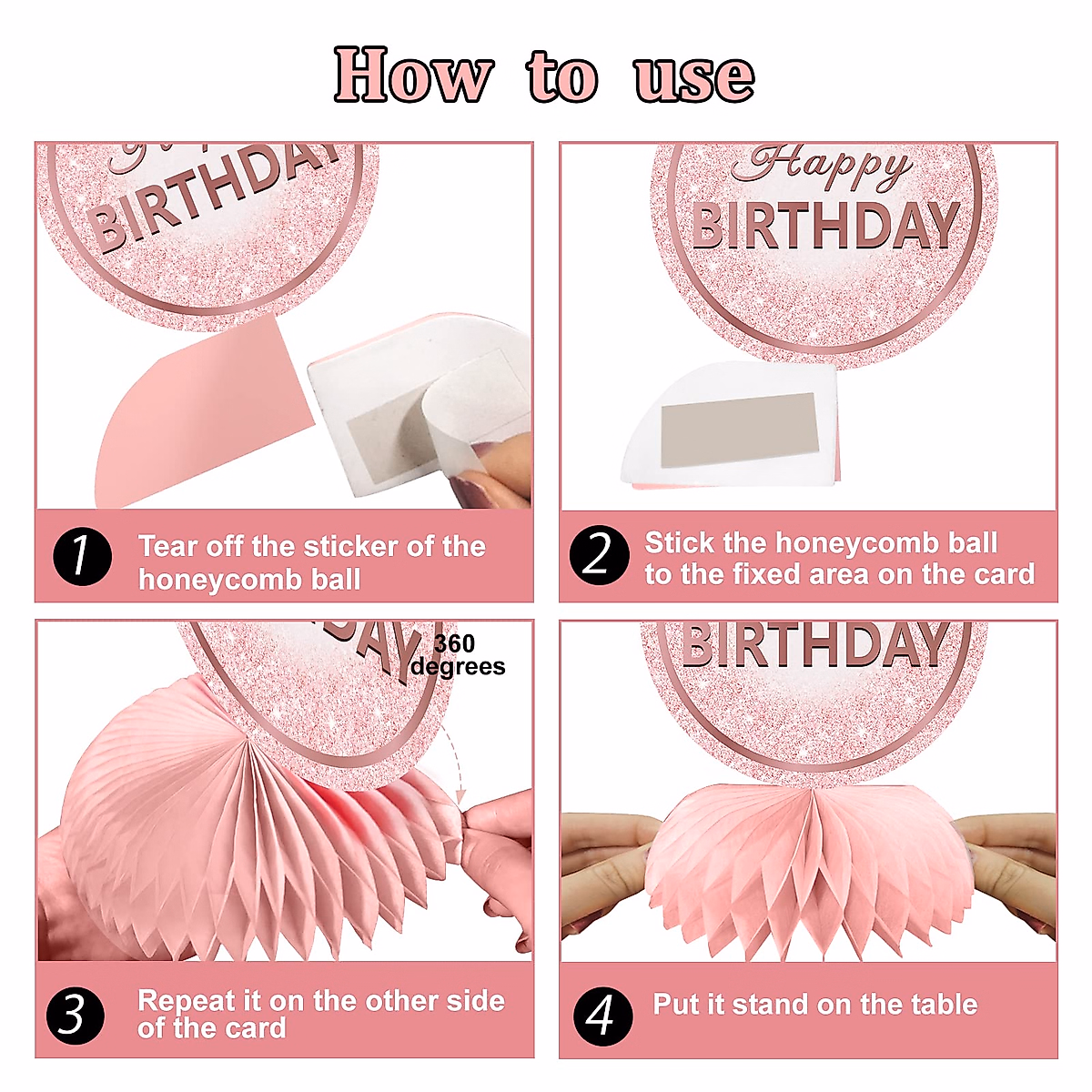 Pink Rose Gold Happy Birthday Decorations Honeycomb Centerpieces for Women Girls, 8Pcs Pink Happy Birthday Table Centerpieces Party Supplies, 16th 21st 30th 40th 50th 60th Bday Table Toppers Decor