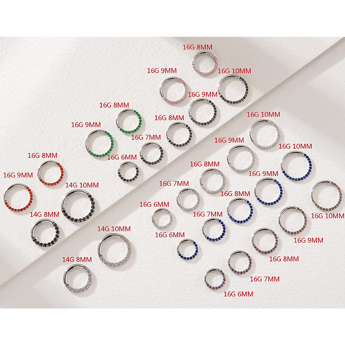 Showself 16G Septum Rings Septum Clicker Green Cubic Zirconia Septum Jewelry Surgical Steel 16 Gauge Daith Hoop Earrings Daith Piercing Jewelry (8mm)