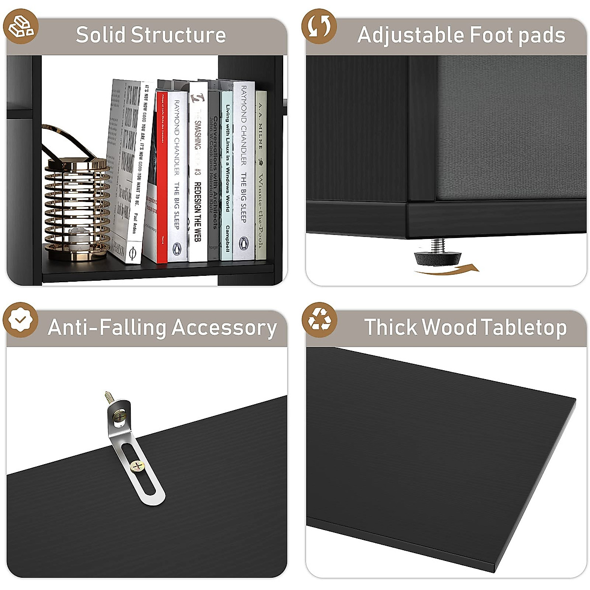 Unikito Book Shelf with 2 Drawers Free Standing Bookcase, Office Storage Shelf Organizer with 12 Open Bookshelf, Industrial Wood Book Case Display Rack for Bedroom, Living Room Home Office, Black