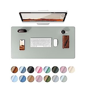 YSAGi Leather Desk Pad Protector, Office Desk Mat, Large Mouse Pad, Non-Slip PU Leather Desk Blotter, Laptop Desk Pad, Waterproof Desk Writing Pad for Office and Home (23.6" x 13.8", Grayish Green)