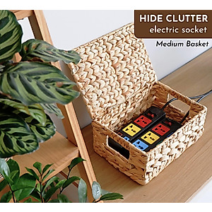 CHI AN HOME 14 Inch Wicker Storage Baskets with Lids, Set of 3 Rattan Lidded Hyacinth Baskets for Organizing, Woven Large Rectangular Basket Boxes, Basket with Top, Decorative Chest Organizer