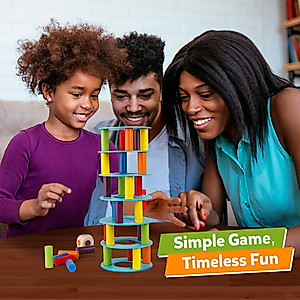 Coogam Wooden Tower Stacking Game, Fine Motor Skill Montessori Building Blocks with Dice Toppling Leaning Tower Toy Party Family Games for Kids and Adults