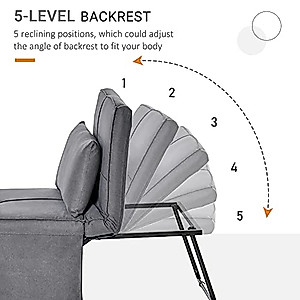 HOMCOM 4-in-1 Multi Function Folding Single Sofa Bed with Retractable Footrest, Convertible Sleeper with Adjustable Backrest for Living Room and Small Spaces, Grey