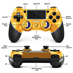 AceGamer Wireless Controller for PS4, Custom Basketball Design V2 Gamepad Joystick for PS4 with Non-Slip Grip of Both Sides and 3.5mm Audio Jack! Thumb Caps Included! (Dark-Gold Basketball)