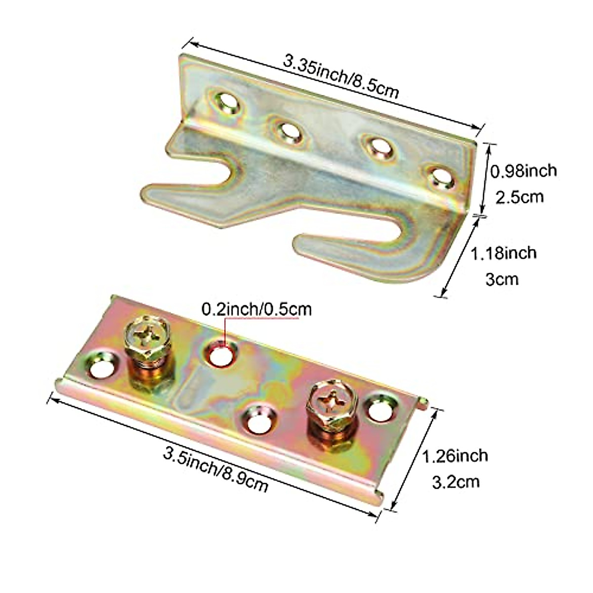 8 Sets Bed Rail Brackets Heavy Duty Bed Frame Hardware No-Mortise Bed Rail Fittings Wooden Bed Frame Connectors for Headboards, Footboards (Screws Included)