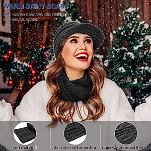 3 Pack Winter Knitted Brim Beanie Hats Gloves Scarf Set Warm Hat Scarf and Touchscreen Gloves for Men Women (Black)
