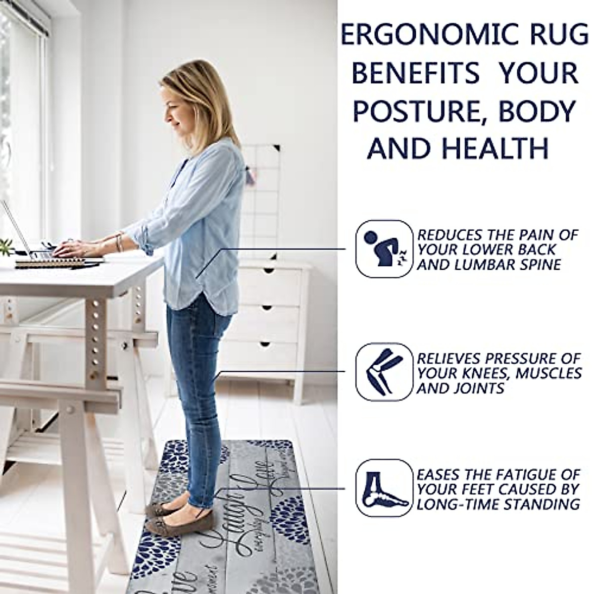 Homcomoda Kitchen Rugs Sets of 2 Non Slip Kitchen Mats for Floor Waterproof Kitchen Rugs and Mats Anti-Fatigue Standing Mats for Kitchen Work Station Sink Laundry.