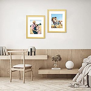 KSROECUD 11 x 14 Picture Frame Set of 2 with High Definition Plexiglass, 11x14 Picture Frame with mat for 8x10 for Wall Mounting, Gold