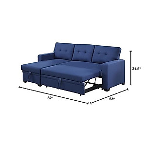 XDOUT L-Shape Sofa Sectional Convertible Sleeper with Storage Chaise and Pull-Out Bed, Linen Upholstered Reversible Corner 3 Person Couch, for Living Room, Apartment, 82", 82inch, Dark Blue