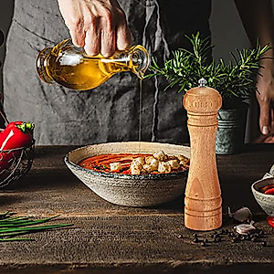 Refillable 8In Pepper Mills, HaSteeL Wooden Salt and Pepper Grinder Set with Adjustable Ceramic Rotor, Manual Spicy Shaker Grinding for Kitchen Restaurant Barbecue, 2 Grinders & Brush