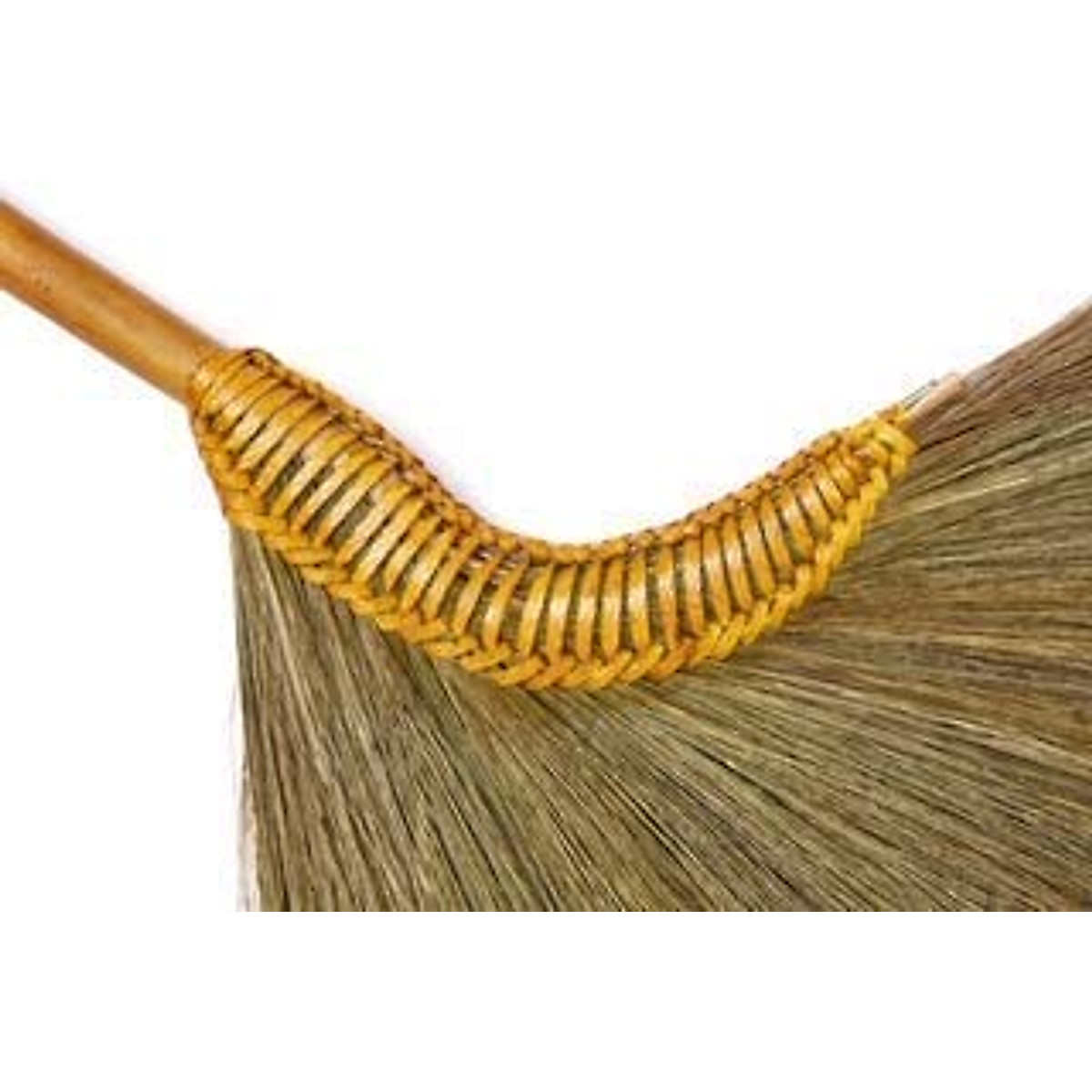 SN SKENNOVA - 1 Piece of Asian Broom Whisk Broom Thai Natural Grass Broom Solid Wood Handle Rattan Hand Grip (Kong Grass, 39 inch)