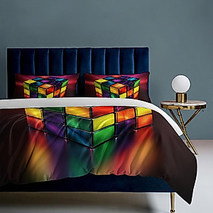 HotcoS Magic Cube ​Puzzle Comforter Set Queen 3 Pieces Bedding Set Lightweight Soft Bedding Comforter Sets for All Season with 1 Duvet Cover 86""x70"" 2 Pillow Shams 30'' X 20'', Style