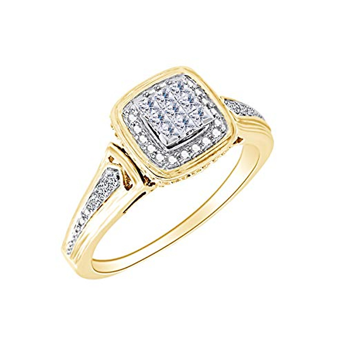 AFFY 1/3 Ctw Round Shape White Natural Diamond Wedding Engagement Ring 10k Solid White Gold (0.33 Cttw, I-J Color)