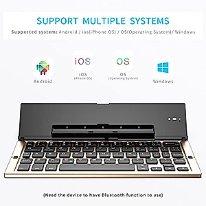 Geyes Foldable Bluetooth Keyboard, Folding Wireless Keyboard with Portable Pocket Size, Aluminum Alloy Housing, Carrying Pouch, for iPad, iPhone, and More Tablets, Laptops and Smartphones(Gold)