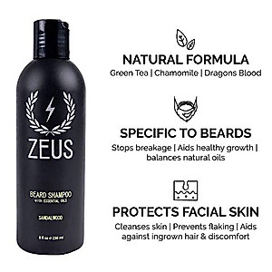 ZEUS Beard Care Set, Starter Beard Wash & Beard Oil Kit for Men, Soften, Hydrates, & Moisturizes – MADE IN USA (Sandalwood)