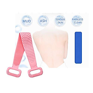 Silicone Bath Body Brush, Exfoliating Lengthen Silicone Body Back Scrubber, Easy to Clean, Lathers Well, Eco Friendly, Long Lasting, Comfortable Massage for Shower (Pink)