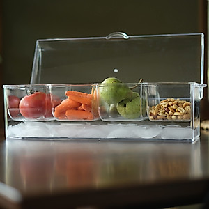 7Penn Condiment Tray with Ice Chamber, 4 Condiment Containers, Lid - Bar Garnish Tray Chilled Condiment Server Caddy