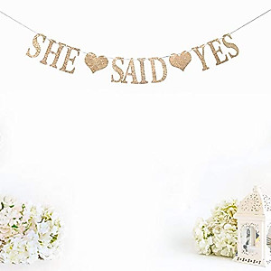 Champagne Gold Glittery She Said Yes Banner - Bridal Shower, Wedding, Engagement, Bachelorette Party Decorations Supplies