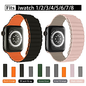 Hamind Apple Watch Band Series Ultra SE 8 7 6 5 4 3 2 1, Watch Band Compatible with Apple Watch 49mm 45mm 44mm 42mm Women and Men, Double Sided Wearable Silicone Magnetic Loop Bands (Grey+Orange)