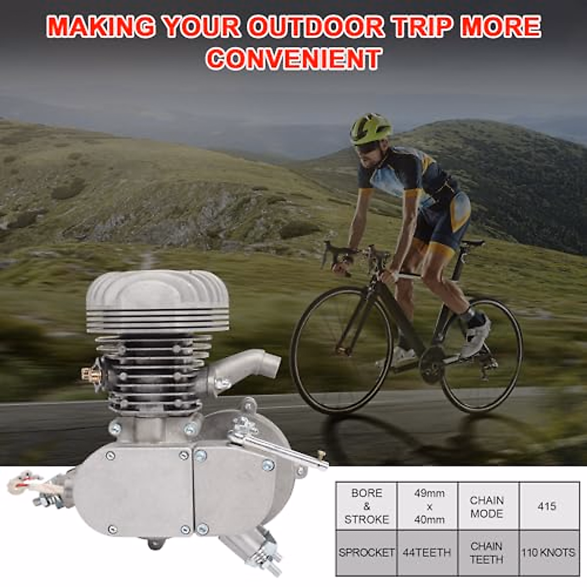 Ktaxon 100cc Bicycle Engine Kit, 2 Stroke Bike Engine Kit, Gas Bike Conversion Kit with Super Fuel-efficient, Powerful Engine for 26-28" Bikes (Silver)