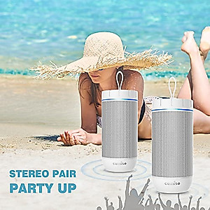 comiso X26 Bluetooth Speaker, IPX4 Waterproof Speakers 360° HD Surround Sound with Punchy Bass, Wireless Dual Pairing, 24H Playtime, Portable Speaker for Shower, Home, Outdoor, Camping, Beach-White