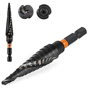 KSEIBI 13 Steps 1/8-1/2 inch SAE Standard Industrial Grade Step Drill Bit Ready Impact 1/4 inch Shank, 575075 High Speed Steel Black Oxide M2 Metal Drill Bits