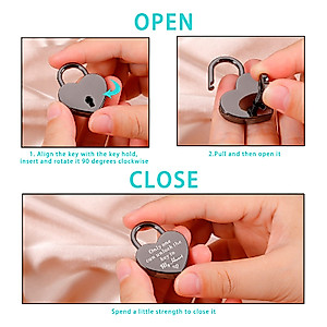 Trikalika Love Lock Key Lock Heart Shaped Keepsake for Couples, Black, 30mm x 25mm