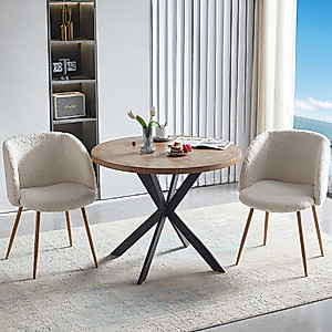 Homedot 3 Pieces Dining Table Set for 2, Home Kitchen Round Dining Table with Thick Tabletop and 2 Upholstered Arm Chairs, Faux Wood Round Table with Comfy Accent Chair for Living Room,Restaurant