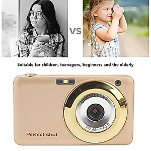 Digital Camera, 2.7in 48MP High Definition 8X Optical Zoom Portable Vlogging Camera, USB Rechargeable LED Fill Light ABS Metal Mini Compact Camera for Children, Beginners, Students, Adults(Gold)