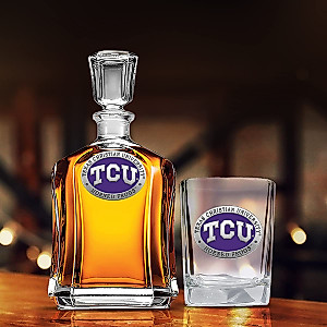 Heritage Pewter TCU Texas Christian University Square Shot Glass | Hand-Sculpted 1.5 Ounce Shot Glass | Intricately Crafted Metal Pewter Alma Mater Inlay