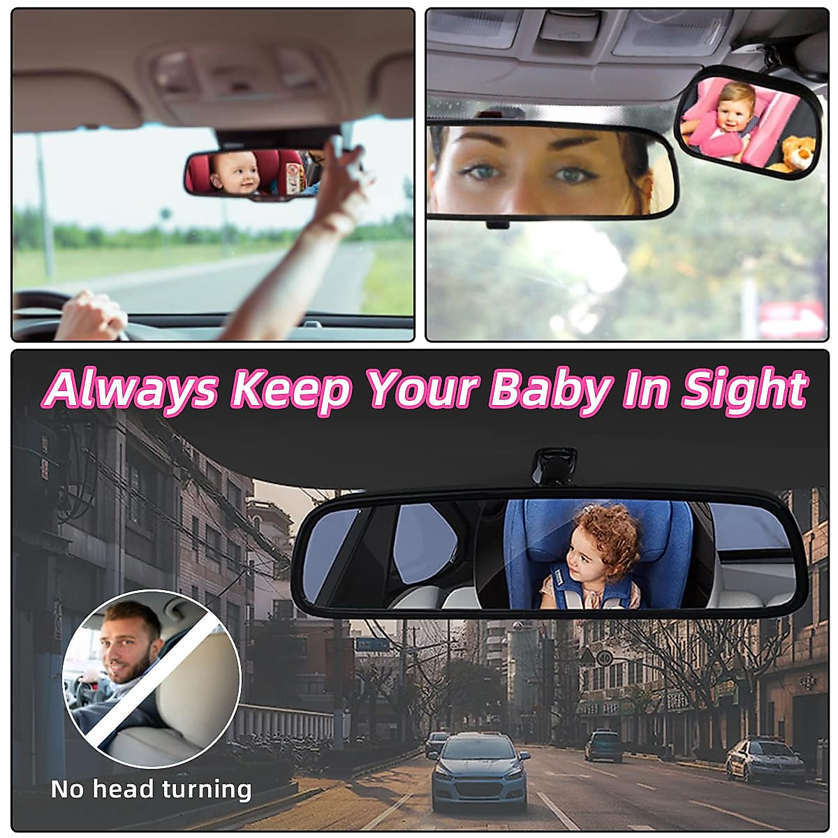 Kewucn Baby Car Mirror, Shatterproof Automotive Interior Rearview Baby Observation Mirror, Adjustable Child Safety Seat Rear View Mirror, Universal Accessories for Most Cars