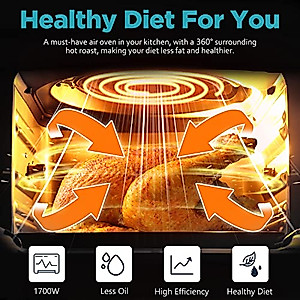 Air Fryer 12 QT 1700W Large Capacity Oilless Hot Air Fryers Oven Healthy Cooker with 10 Presets, Visible Cooking Window, LCD Touch Screen, 6 Dishwasher Safe Accessories Included Recipe