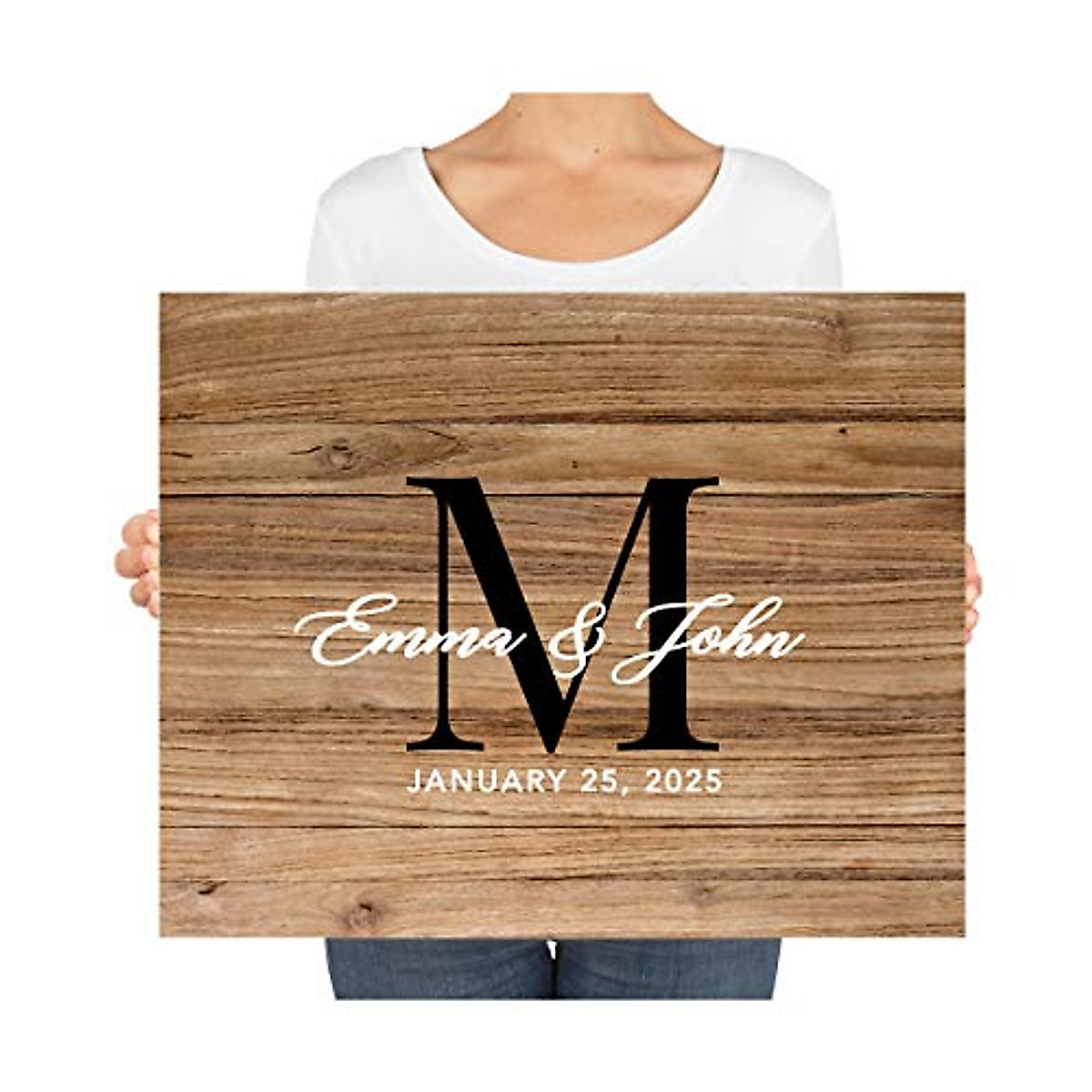 Andaz Press Custom Large Wedding Canvas Guestbook Alternative, 16 x 20 Inches, Rustic Wood Monogram, Horizontal Personalized Sign Our Canvas, Welcome Sign for Fall, Rustic, Woodland Theme