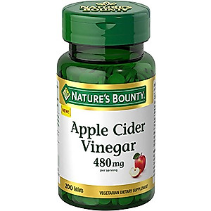 Nature’s Bounty Apple Cider Vinegar 480mg Pills, Vegetarian Supplement Plant Based, 200 Tablets