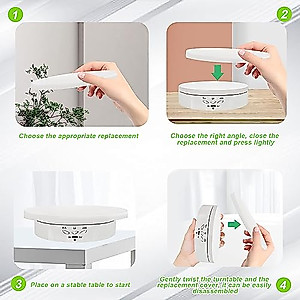 Remote Motorized Rotating Display Stand,3 in 1 Turntable Motorized White Lazy Susan with 5.74/7.08/8.66 inch Replacement Cover for Photography Products and Craft Shows（3 Modes