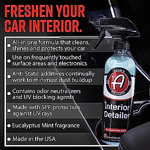 Adam's Interior Detailer (16oz) - Total Car Interior Cleaner, Protectant & Dressing | All Purpose Cleaner & Leather Conditioner | Vinyl, Dashboard, Screen, Seat Cleaner & More