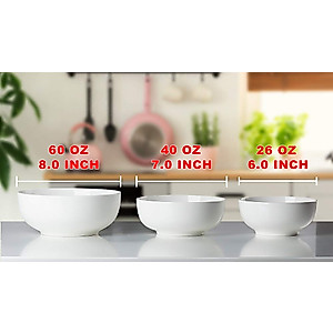 Hesen 60 oz Large Soup Bowl, Pho Bowls and Spoons Set, Ramen Bowl Set of 3 Bowls + 3 Spoons, 8 in Off White Ceramic Serving Bowls