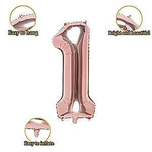 32 Inch Rose Gold Number 1 Balloons Foil Ballon Digital Birthday Party Decoration Supplies (Rose Gold Number 1 Balloon)