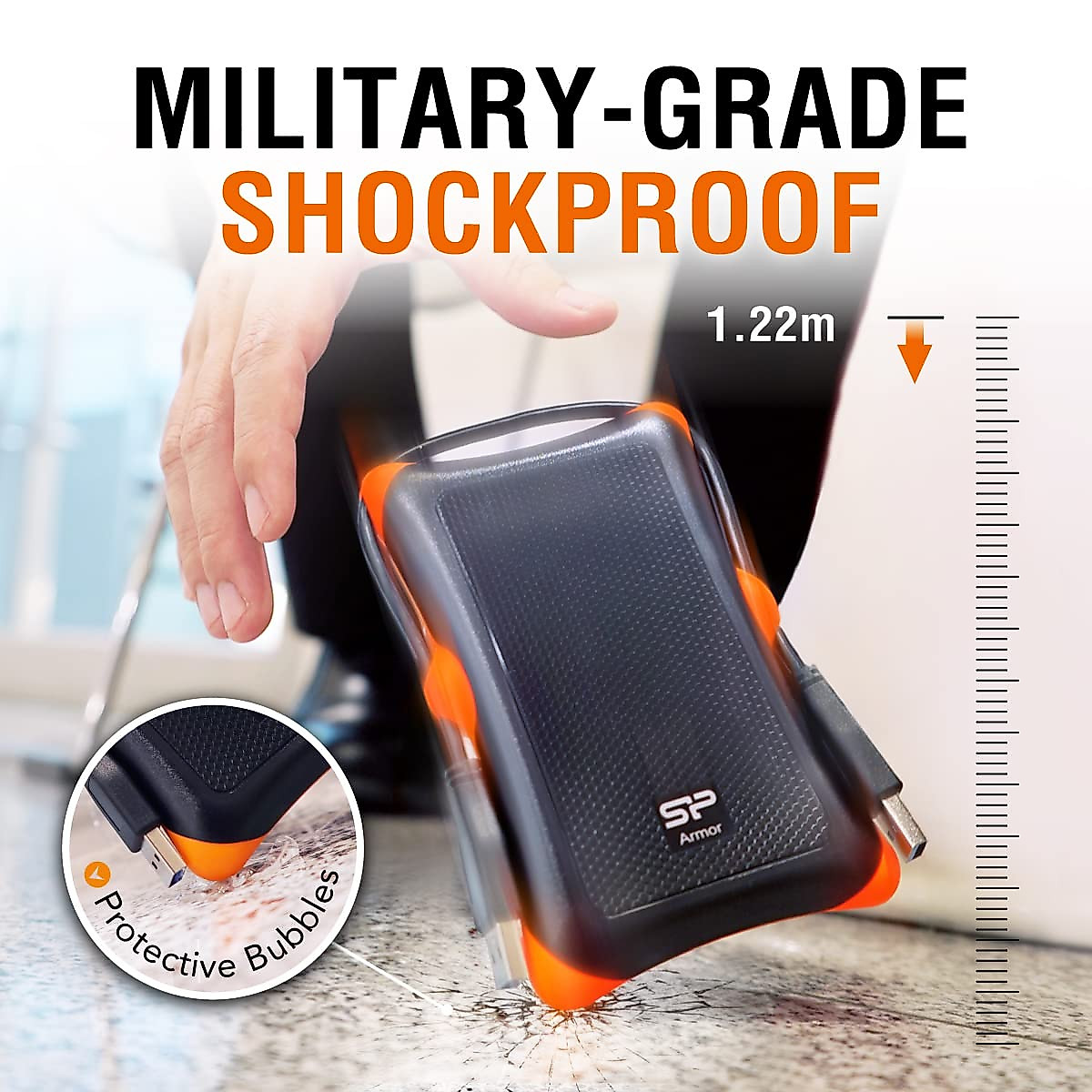 Silicon Power 2TB Rugged Portable External Hard Drive Armor A30, Shockproof USB 3.0 for PC, Mac, Xbox and PS4, Black