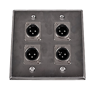 Seismic Audio Speakers Stainless Steel Wall Plate - 2 Gang with 4 XLR Male Connectors